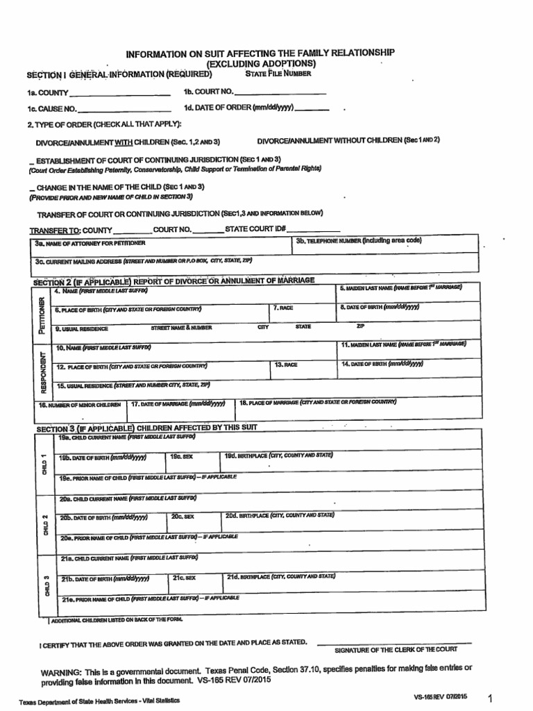TDSHS Vital Stat Form PDF | PDF