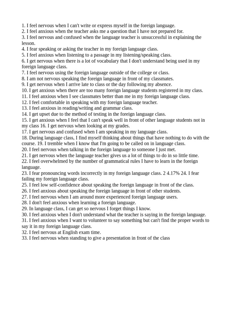 Questionnaire Langauge Anxiety | PDF | Language Education | Foreign ...