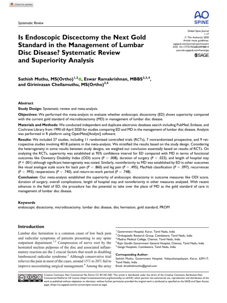 Is Endoscopic Discectomy The Next Gold Standard in The Management of ...