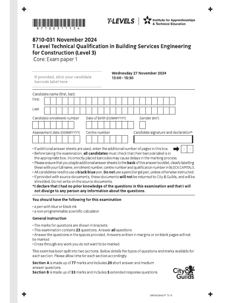 Paper 1 T Level Nov 2024 | PDF