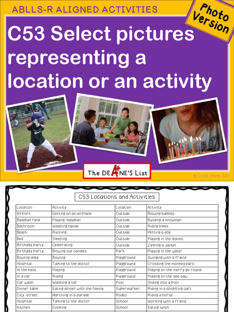C53 Select Pictures Representing A Location or An Activity: Ablls-R ...