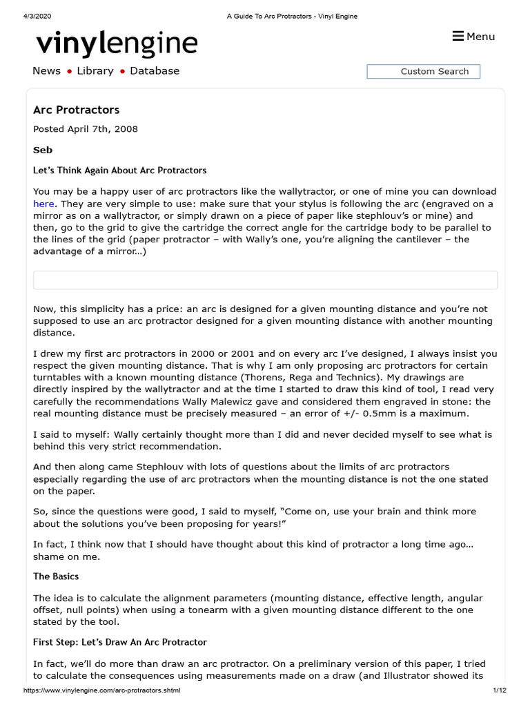 A Guide To Arc Protractors - Vinyl Engine | PDF | Circle | Phonograph