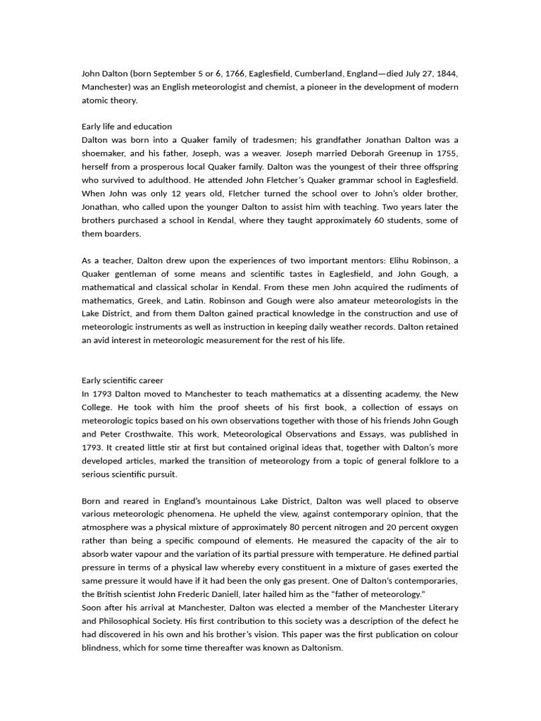 John Dalton and the Atomic Theory | PDF | Chemical Elements | Molecules