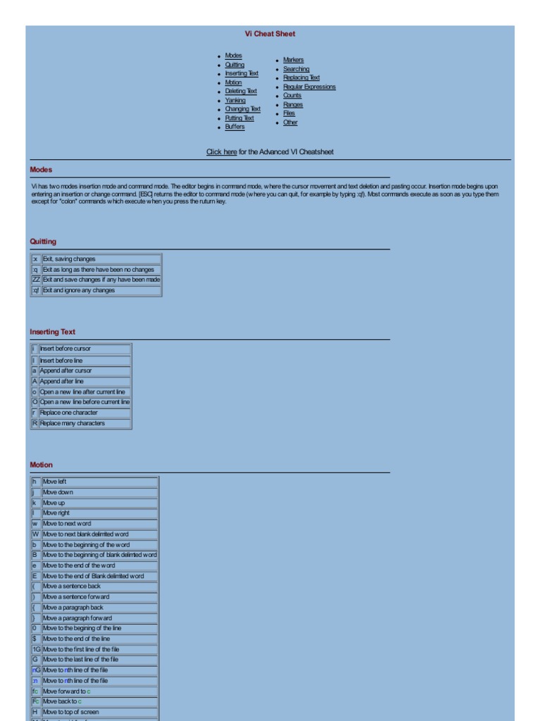 Vi Cheat Sheet | PDF | Regular Expression | String (Computer Science)
