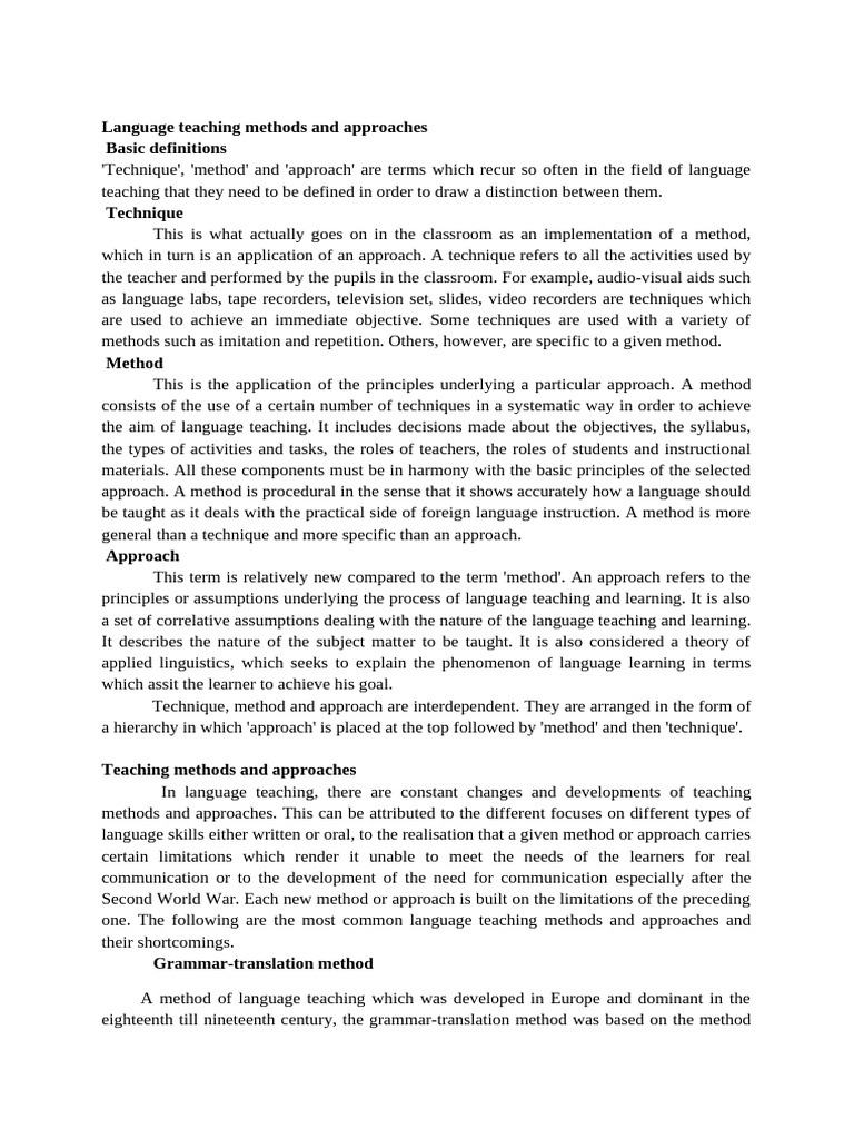 MTEFL Language Teaching Methods and Approaches | PDF | Language Education | Linguistics