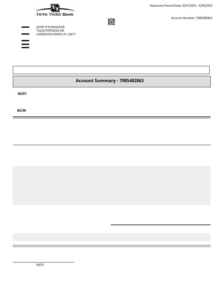 FIFTH THIRD Bank 5 3 Statement April | PDF | Banks | Deposit Account