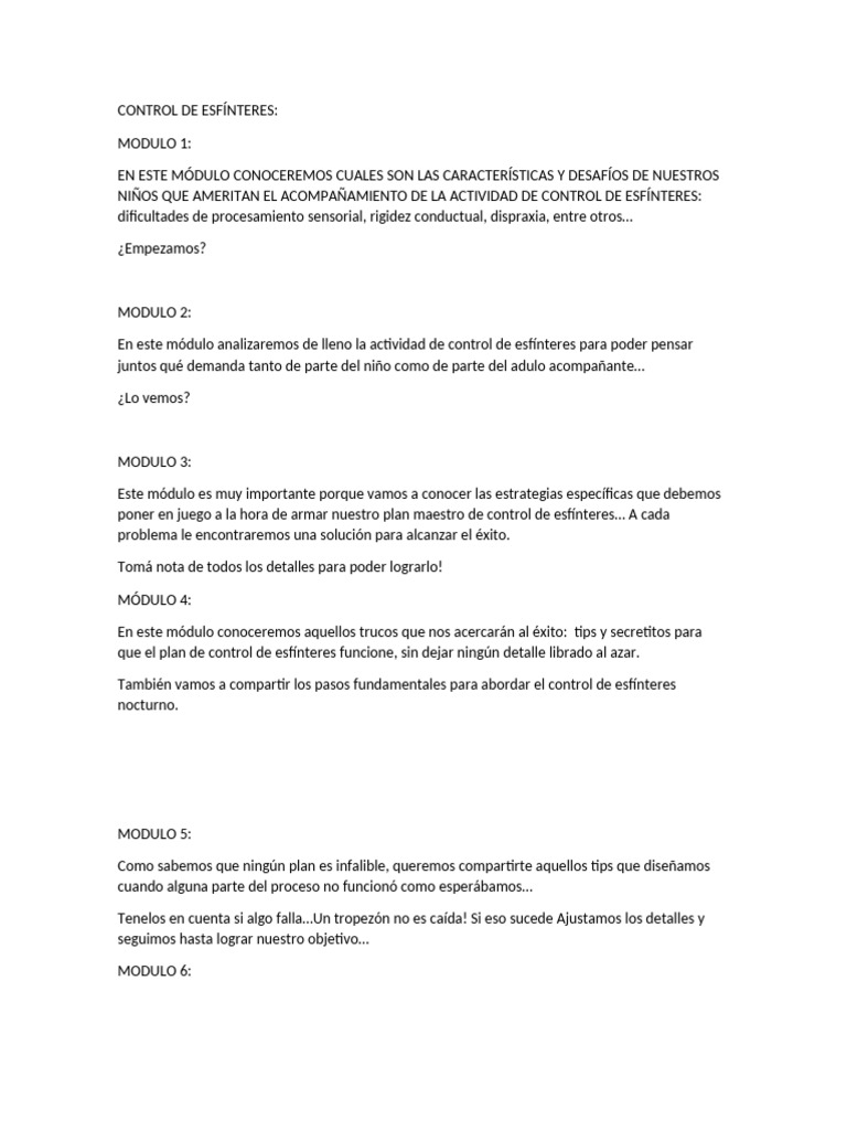 Guía Completa para Control de Esfínteres | PDF