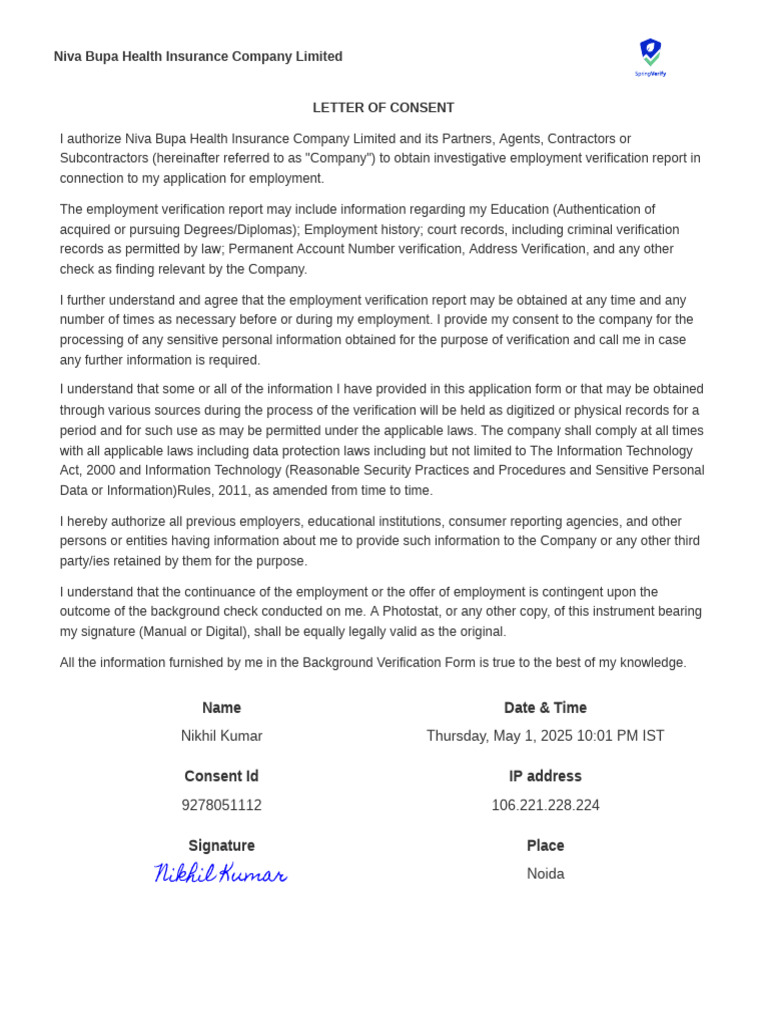 Employment Verification Consent Form | PDF | Information | Justice