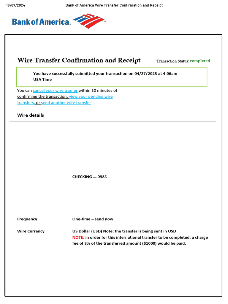 788 Wire Transfer Confirmation and Receipt | PDF