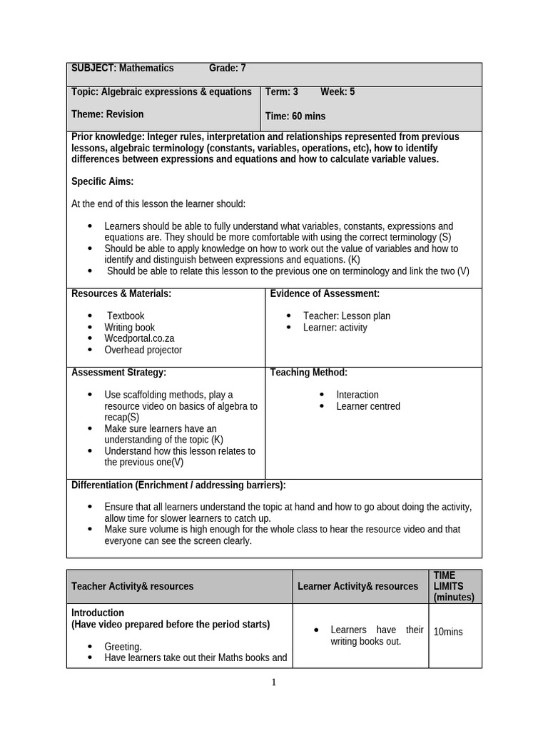 Maths Lesson Revision (Algebra) Week4 | PDF | Equations | Mathematics