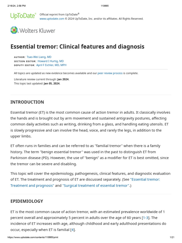 Essential Tremor - Clinical Features and Diagnosis | PDF | Dystonia ...