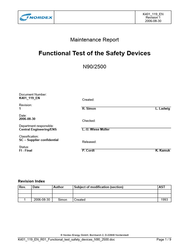 K401 119 EN R01 Functional Test Safety Devices N90 2500 | PDF | Switch ...