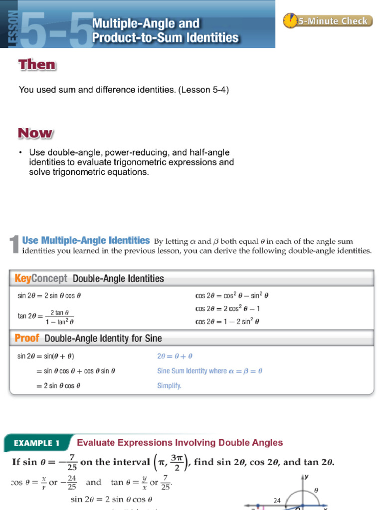 5.5 Multiple Angles and Product To Sum Identities | PDF