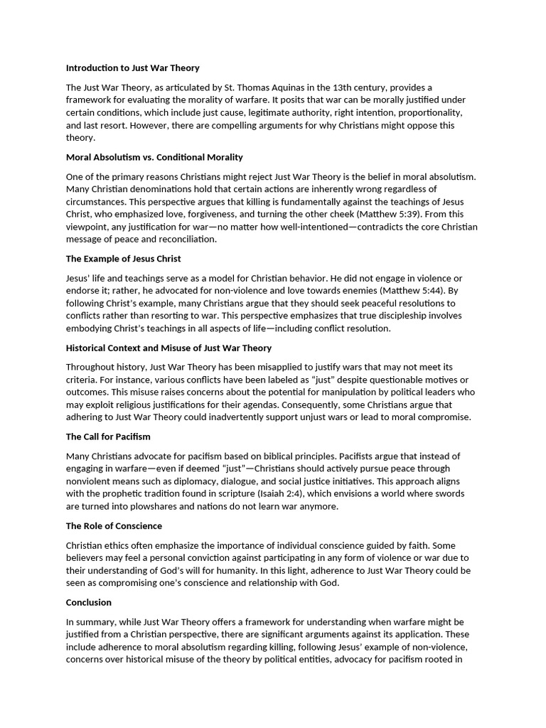 Introduction To Just War Theory | PDF | Just War Theory | Pacifism