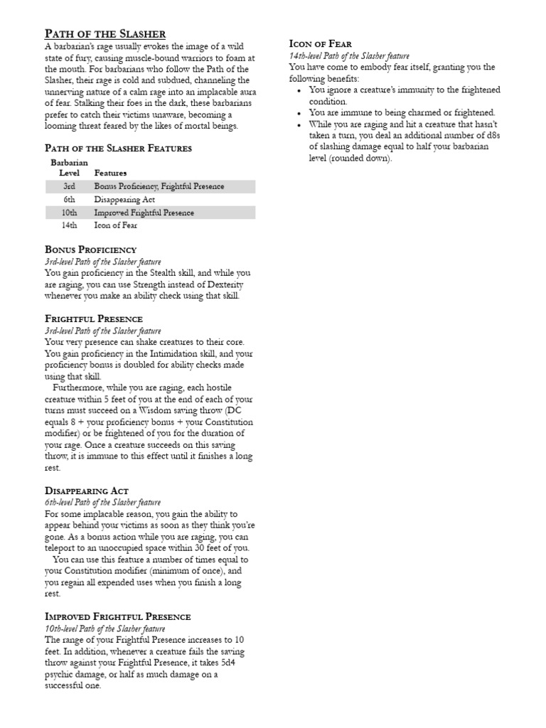 Path of the Slasher Subclass Guide | PDF
