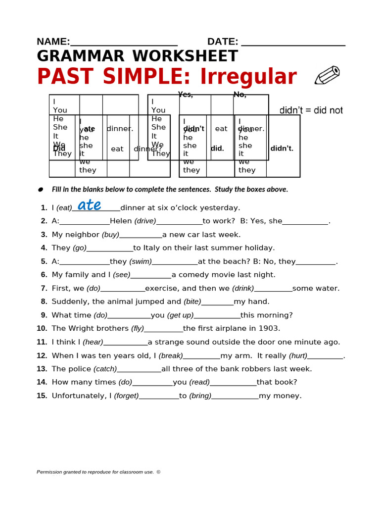 Atg Worksheet Pastsimpleirreg | PDF
