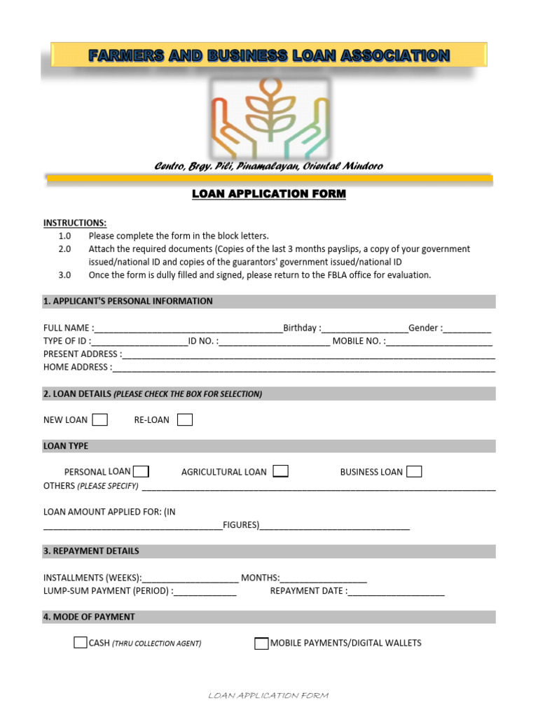 LOAN APPLIACTION FORM FINAL Short | PDF | Loans | Debt