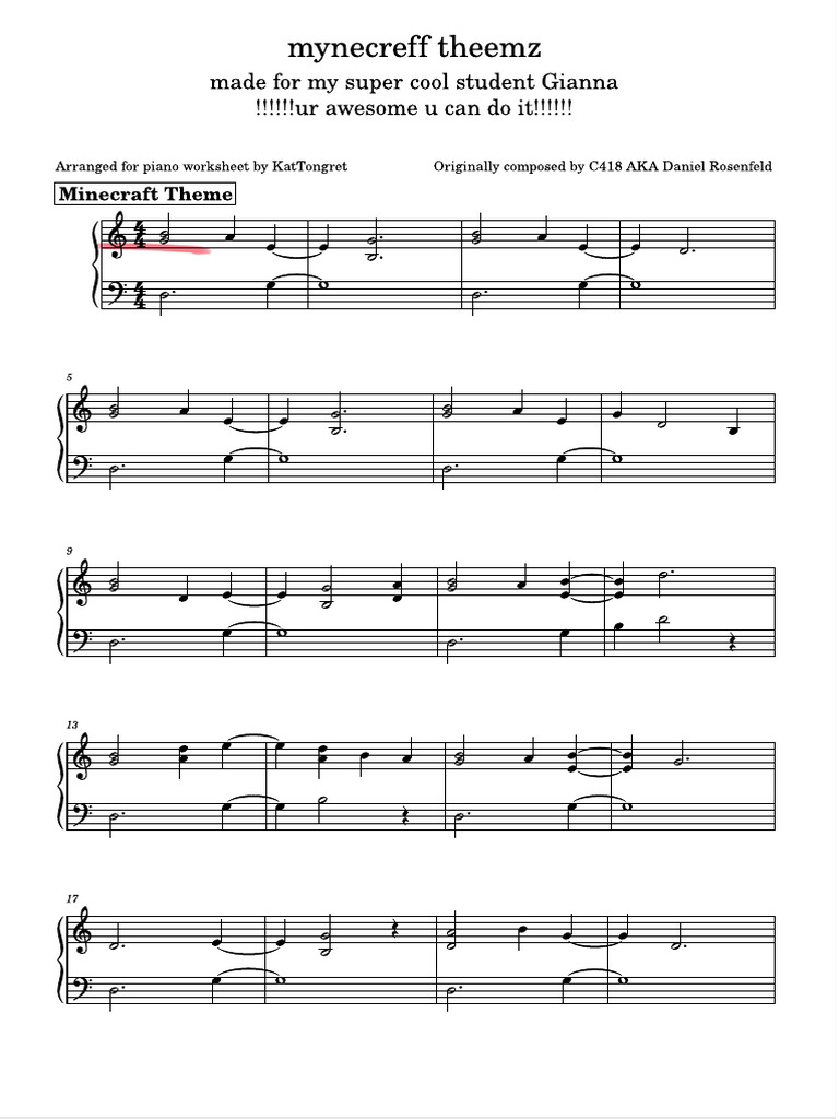 Beginner Minecraft Piano Themes in C - Minecraft Sheet Music For Piano ...