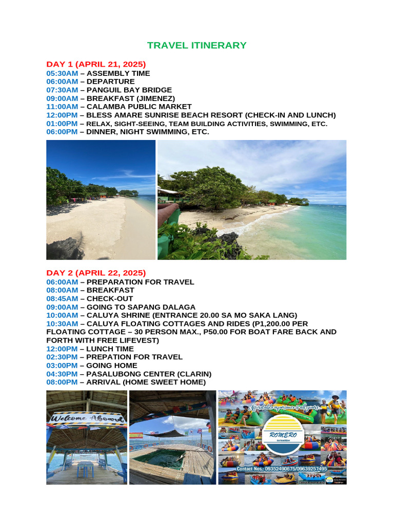 Travel Itinerary To Baliangao | PDF