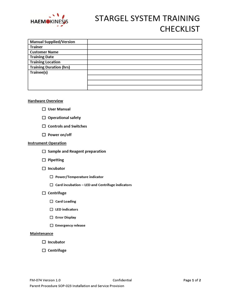 Stargel System Training Checklist | PDF
