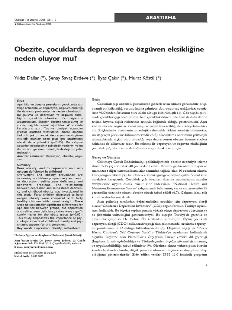 Arastirmax Obezite Cocuklarda Depresyon Ozguven Eksikligine Neden Oluyor Mu | PDF