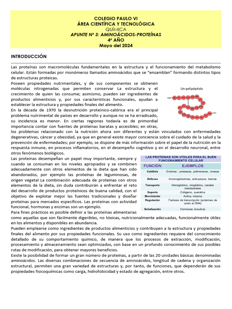 Apunte 3 Amino-cidos y Prote-nas | PDF | Estructura proteica | Proteínas