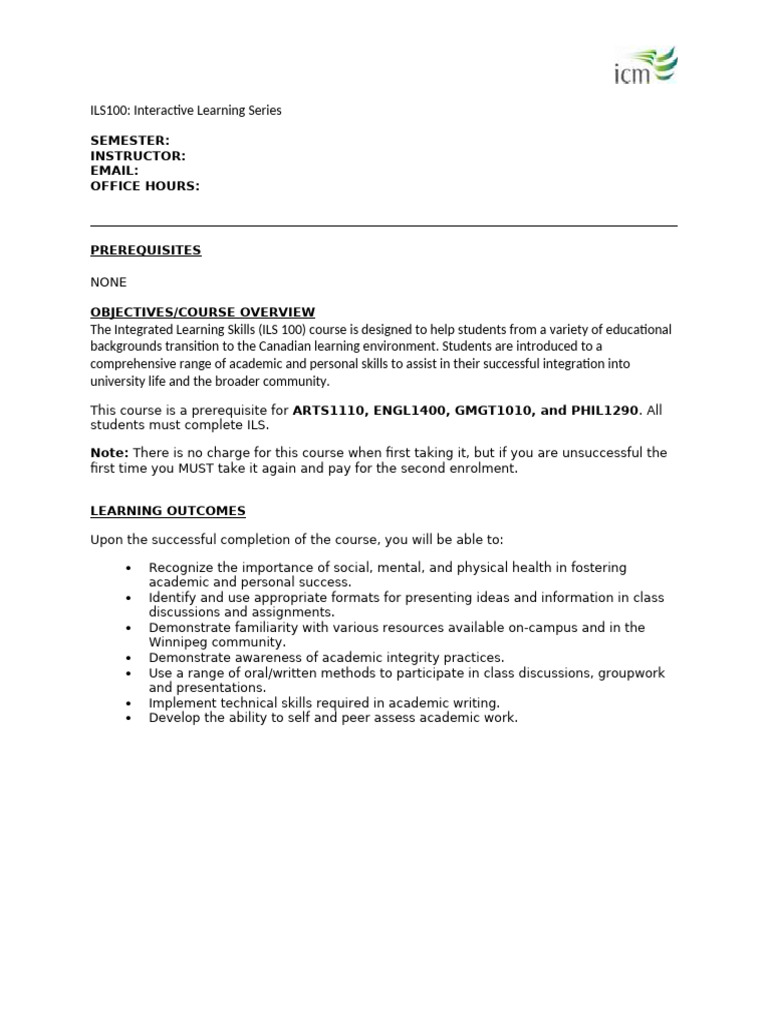 ILS Course Outline Strobel 2023 September | PDF | Academic Integrity