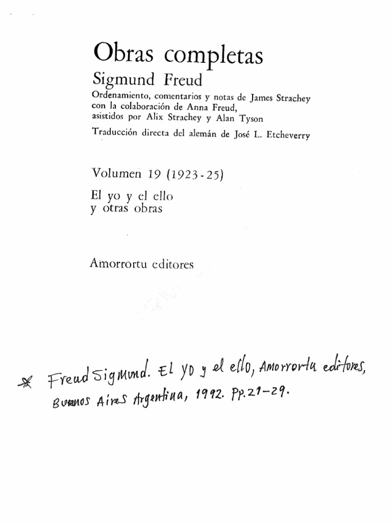 Sigmund Freud. El Yo y El Ello. | PDF