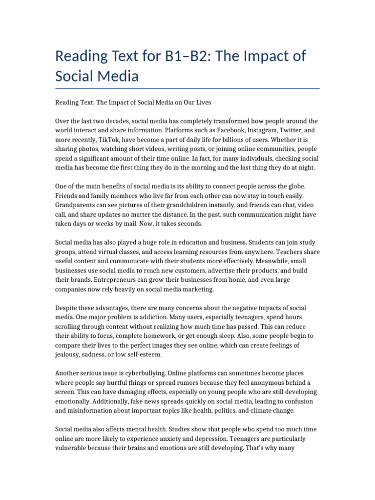 Reading Text Social Media B1 B2 | PDF | Social Media | Popular Culture ...
