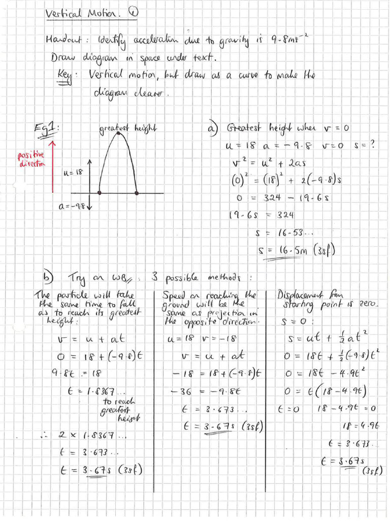 Kinematics Vertical Motion | PDF
