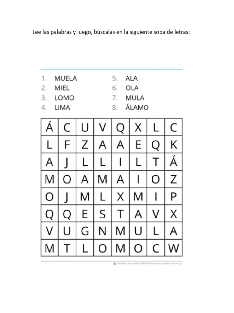 Sopa de Letras y Lectura de Oraciones | PDF