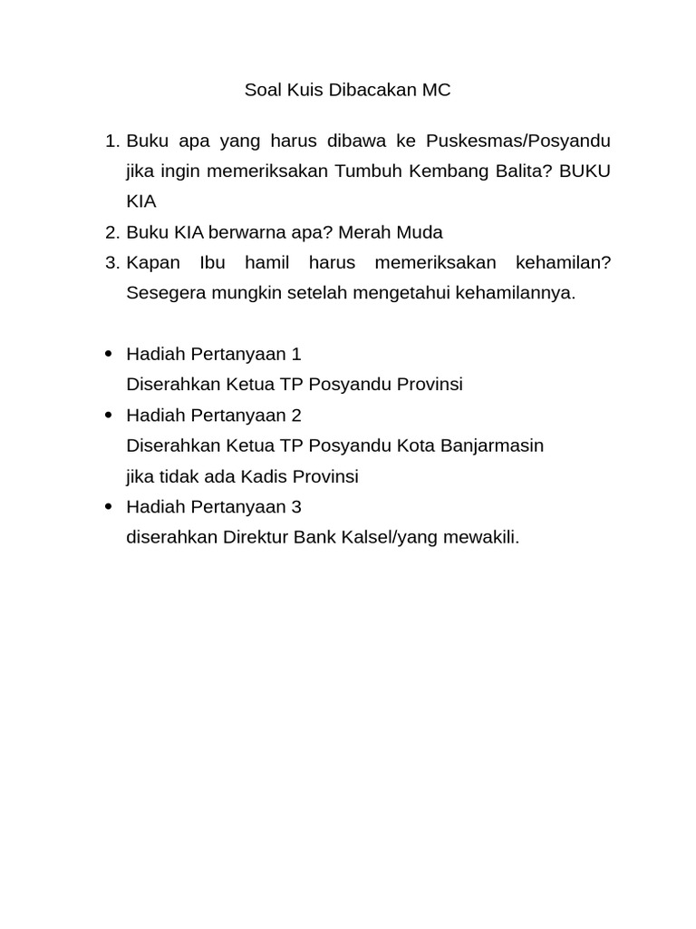 Kuis Tumbuh Kembang Balita dan Buku KIA | PDF