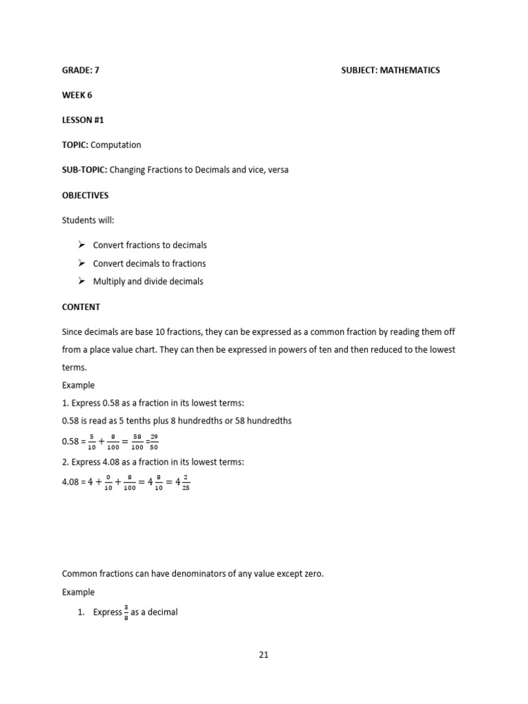 Grade 7 Mathematics Week 6 Lesson 1 | PDF