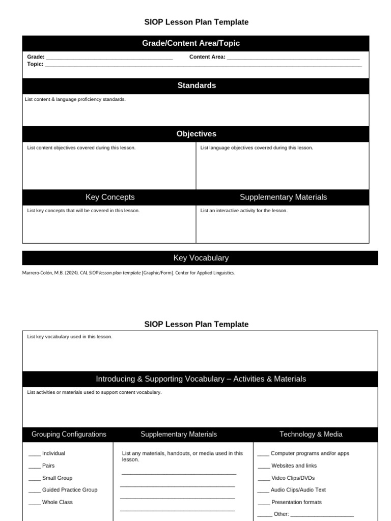 SIOP Lesson Plan Template - 1 | PDF | Lesson Plan | Education Theory