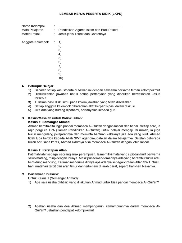 LKPD-jenis Jenis Takdir Dan Contohnya | PDF