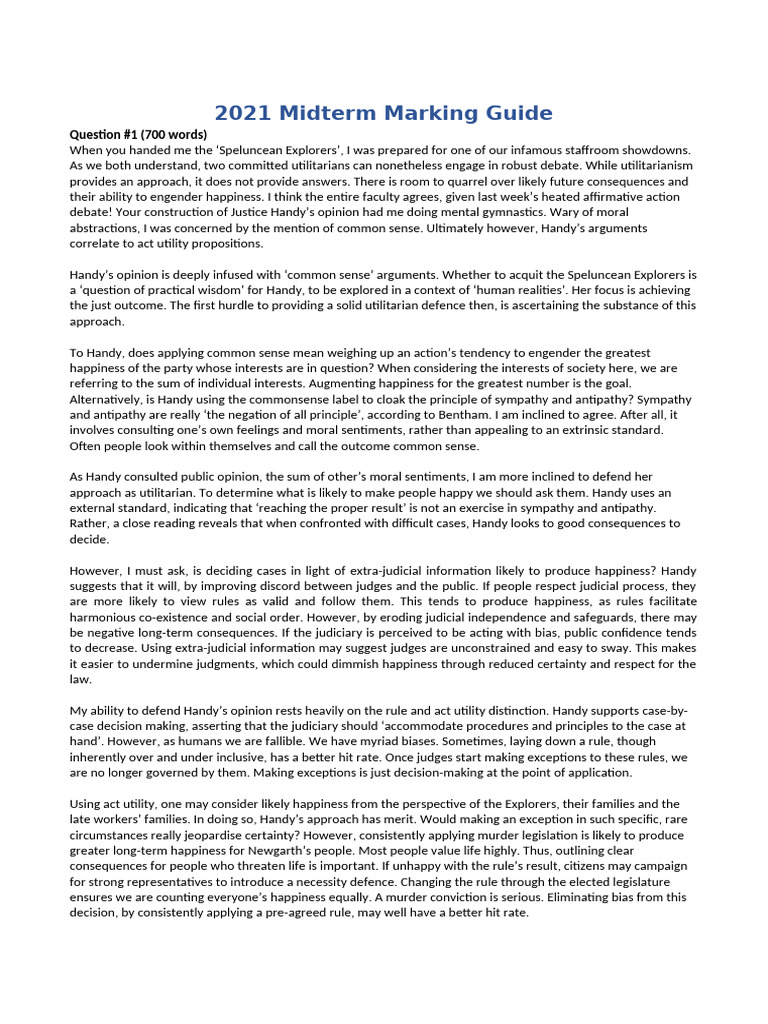 Jurisprudence MidSem 2021 Exemplar Answer | PDF | Utilitarianism | Happiness
