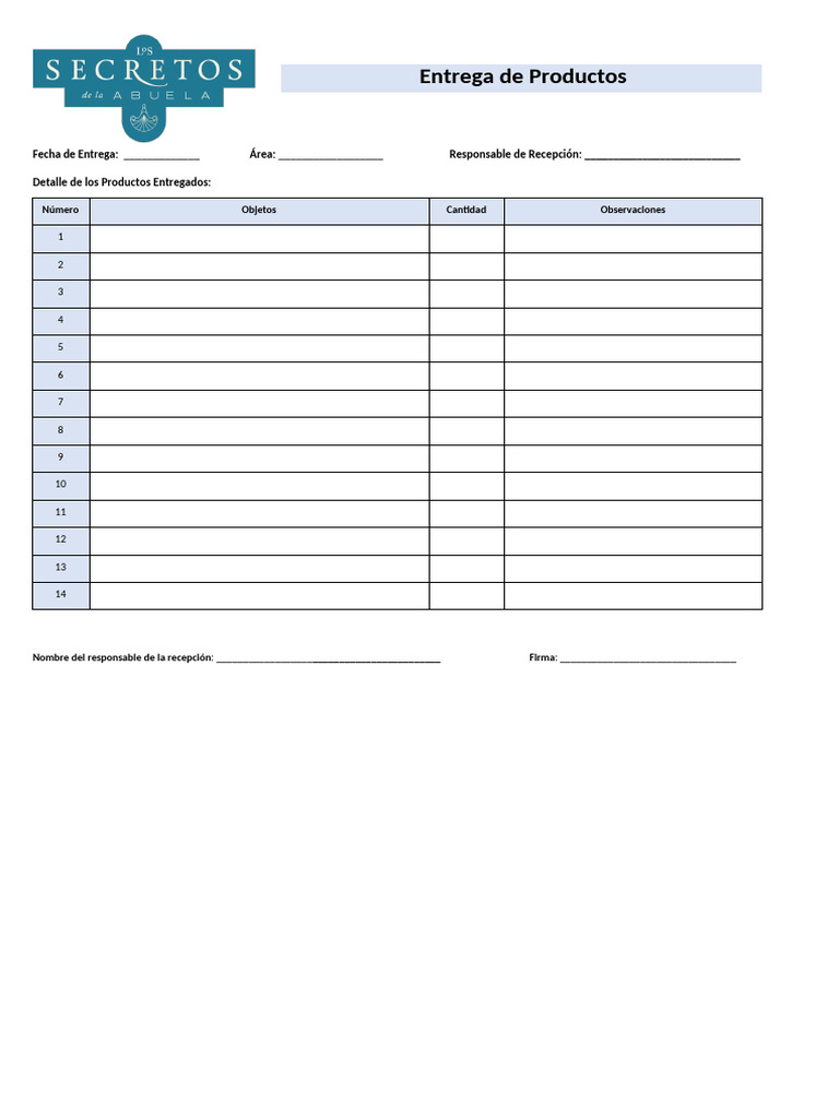 Formulario de Entrega de Productos | PDF