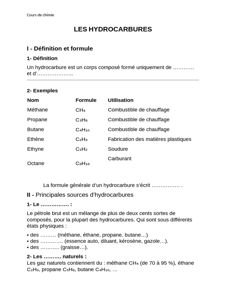 Hydrocarbures : Définitions et Formules | PDF