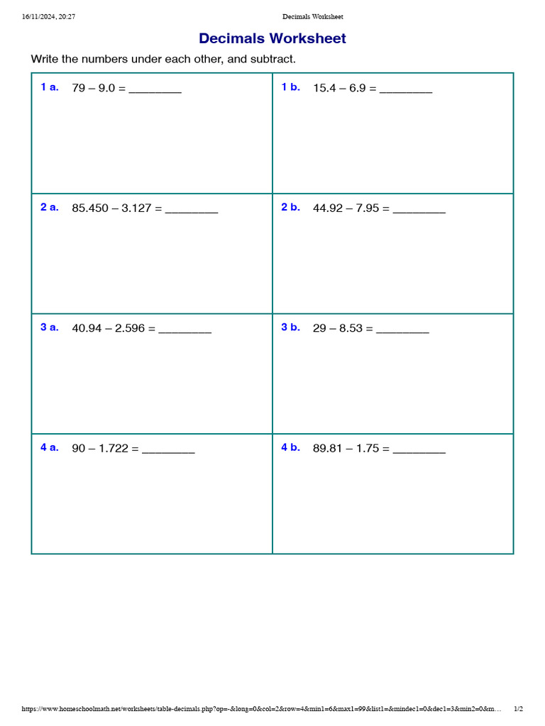 Decimals Worksheet 6 | PDF