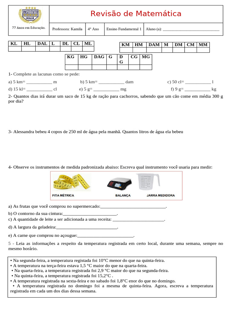 Atividades de Matemática 4º Ano | PDF