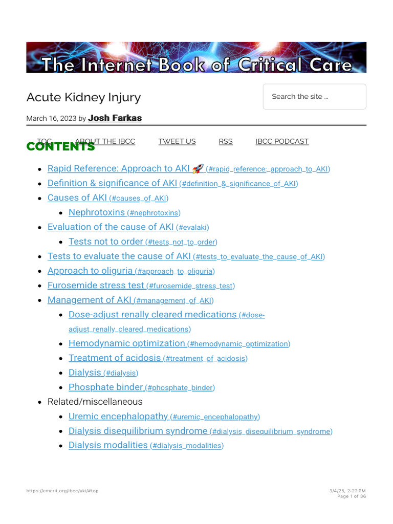 Acute Kidney Injury - EMCrit Project | PDF | Hemodialysis | Kidney