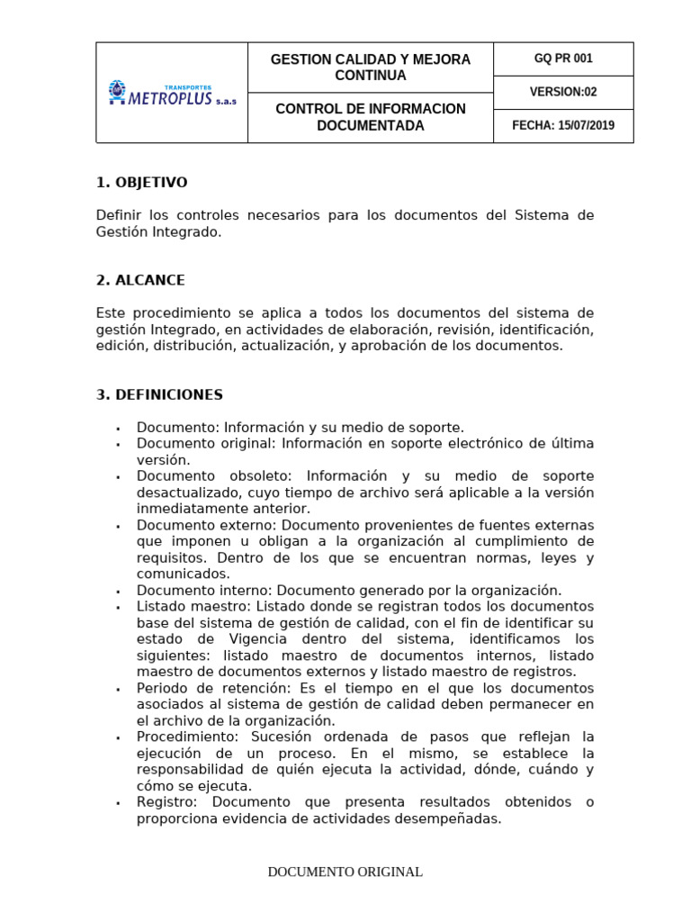 CONTROL DE INFORMACION DOCUMENTADA | PDF | Sistema de manejo de calidad ...