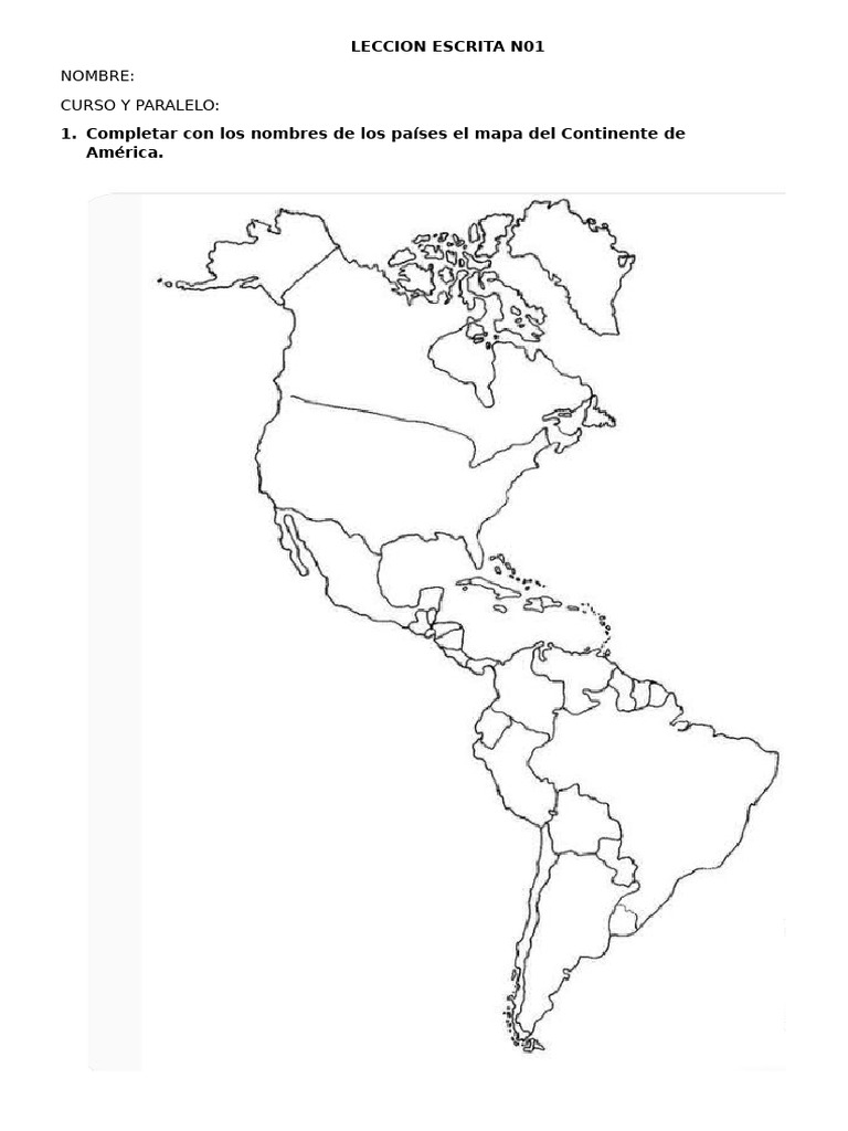 Continente America Leccion Completar Con Nombres | PDF