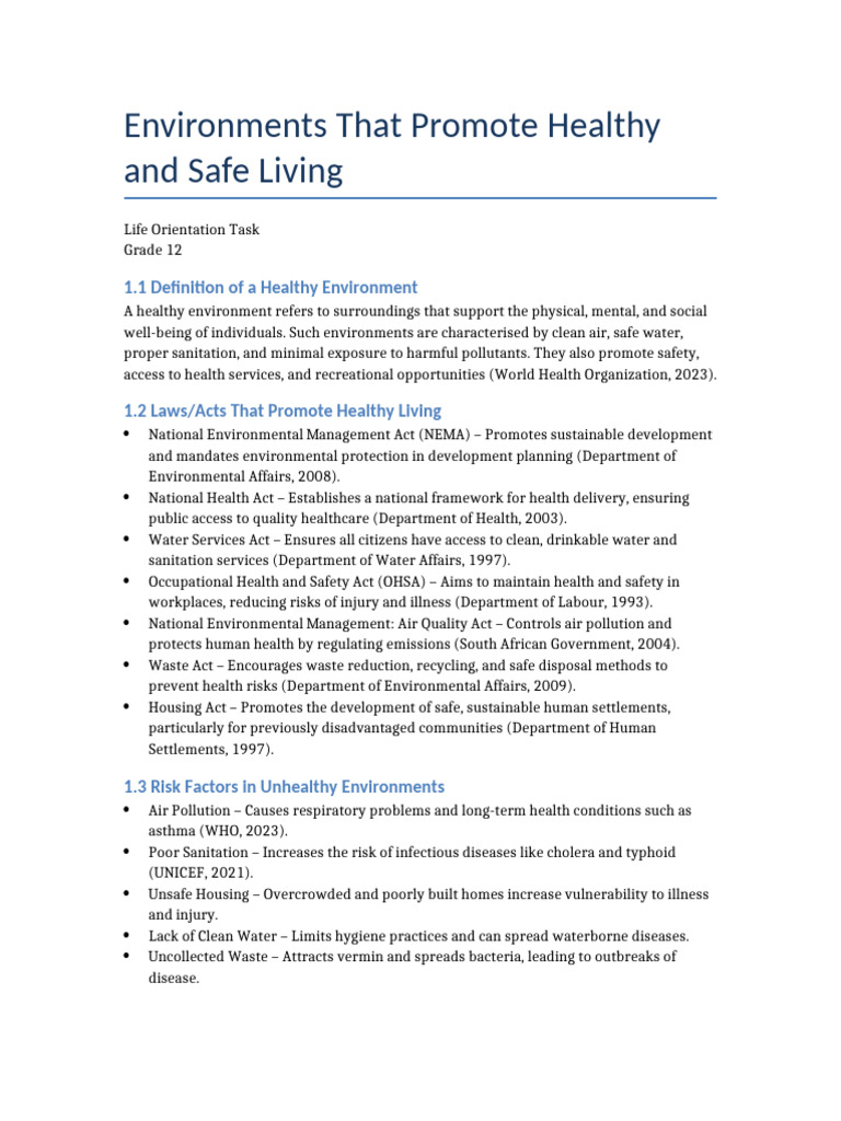 LO Task Grade12 Healthy Environment Updated | PDF | Sanitation | Water Pollution