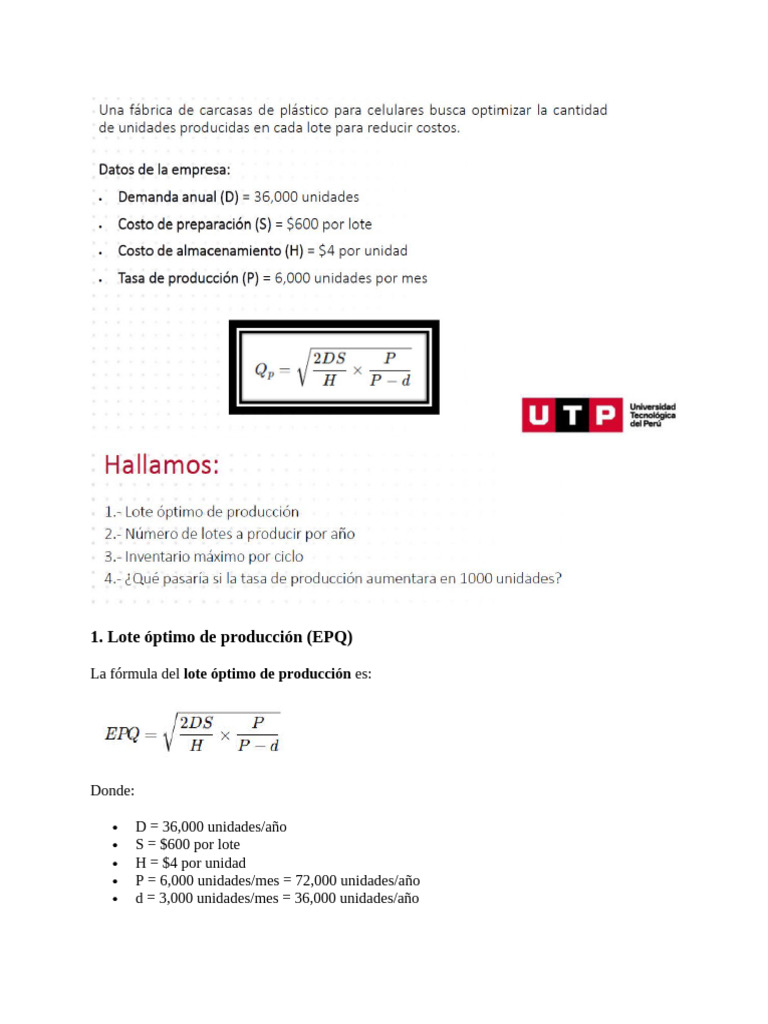 Cálculo del Lote Óptimo de Producción | PDF