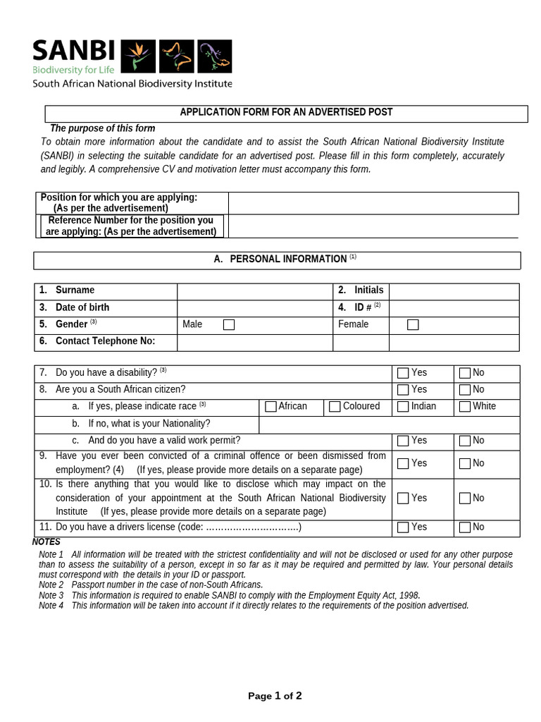 SANBI Job Application Form 2021 | PDF | Justice | Crime & Violence