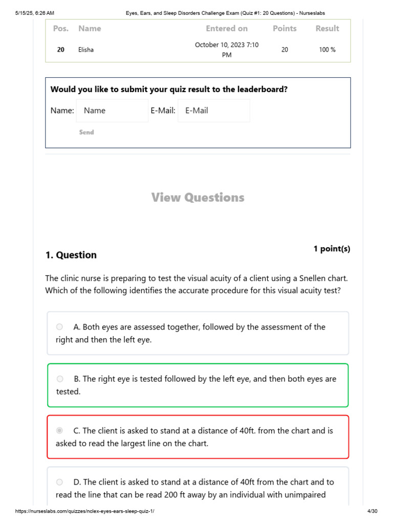 Optometry Quiz: Visual Acuity & Glaucoma | PDF | Glaucoma | Visual Acuity