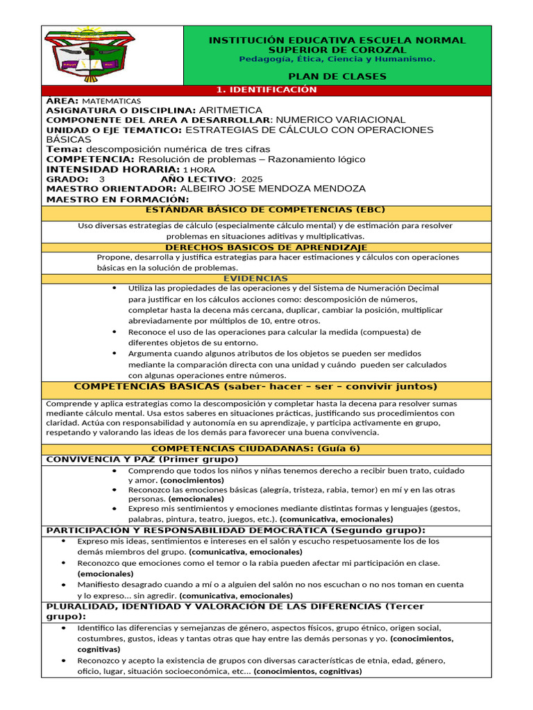 Plan de Clases Matematica Normal Superior de Corozal | PDF | Las ...