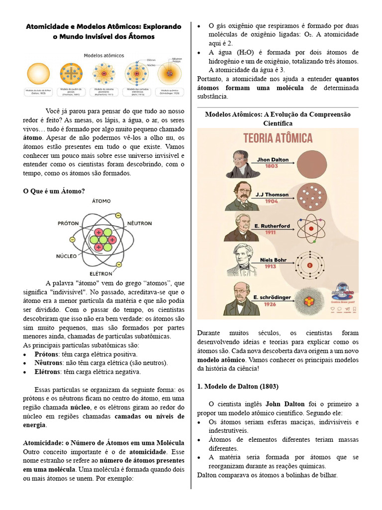 Atomicidade e Modelos Atômicos Explicados | PDF | Elétron | Átomos