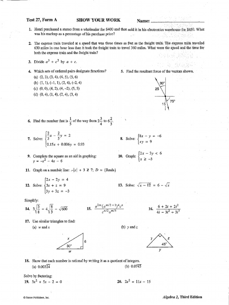 Practice Test 27A Algebra II | PDF
